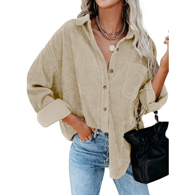 KISSMODA Women Corduroy Shirts Flannel Shacket Jacket Casual Long Sleeve Button Down Blouses ...