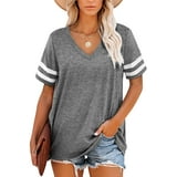 KISSMODA Women's Plus Size Short Sleeve V Neck Tunic Tops Casual Style ...