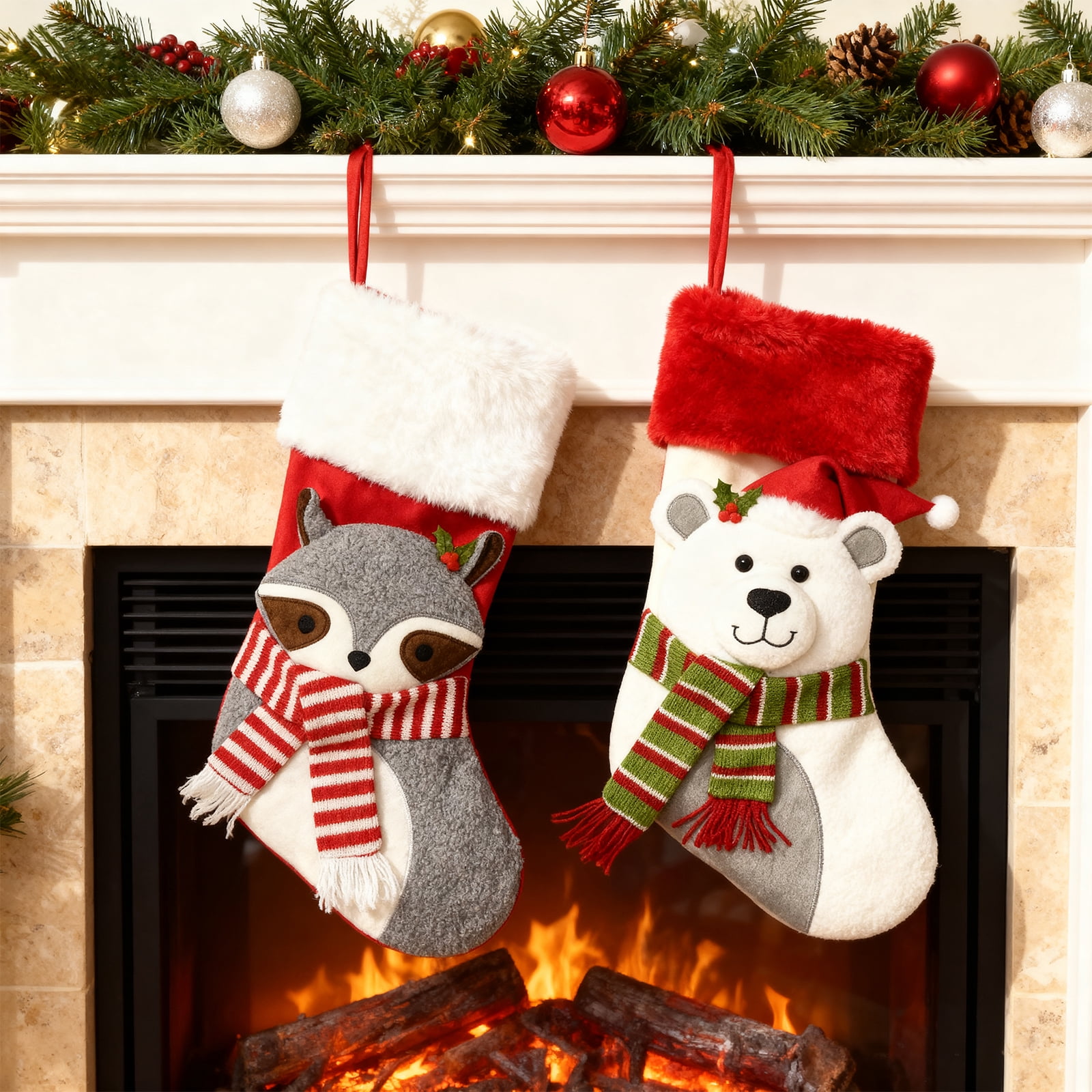 KITBONIS 20" Christmas Stockings 2PC Packing Xmas Decoration Fireplace ...