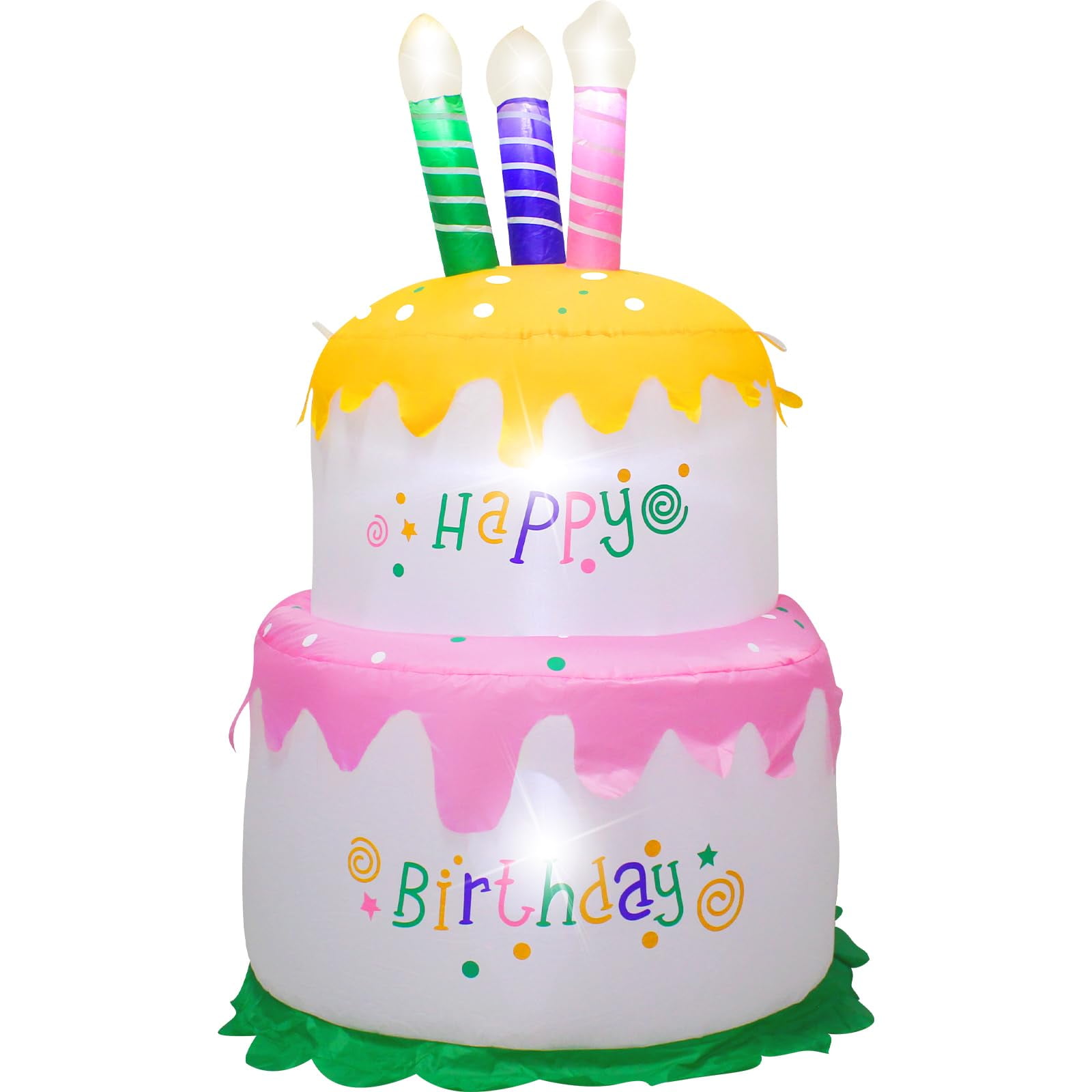 KITBONIS 4FT Birthday Cake Inflatable Decor Built-in LED-Lit Birthday ...