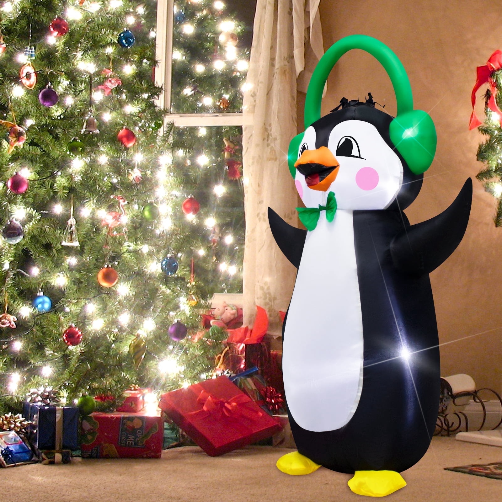 KITBONIS 4FT Christmas Inflatable Penguin with Headphones Indoor ...