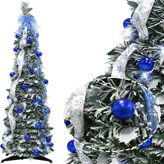 KITBONIS 4ft Pre-Decorated Christmas Tree Blue Sliver Ribbons Bows ...
