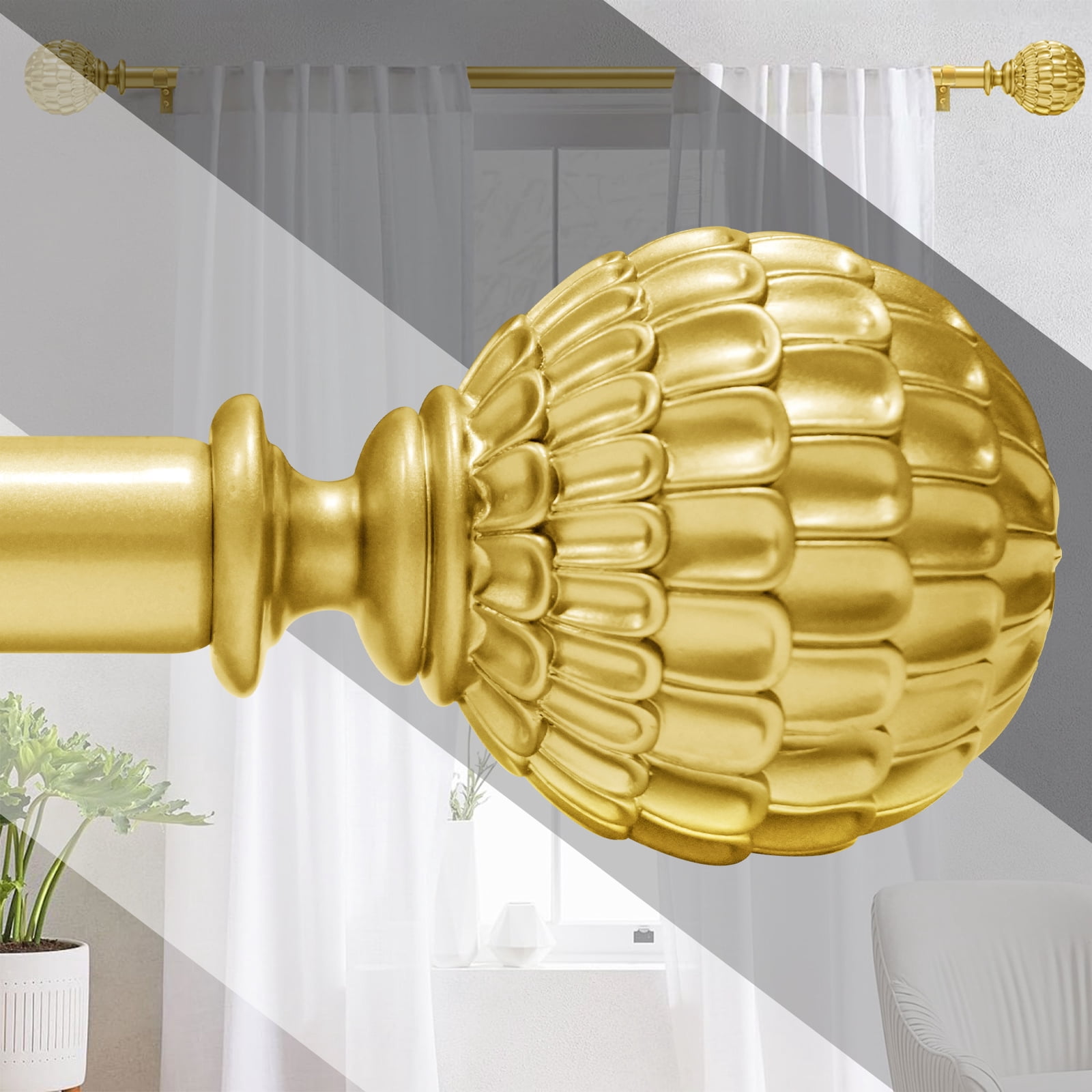 KITBONIS Boho Style Curtain Rod 66-120"(5.5-10ft) 1" Dia Heavy-Duty ...