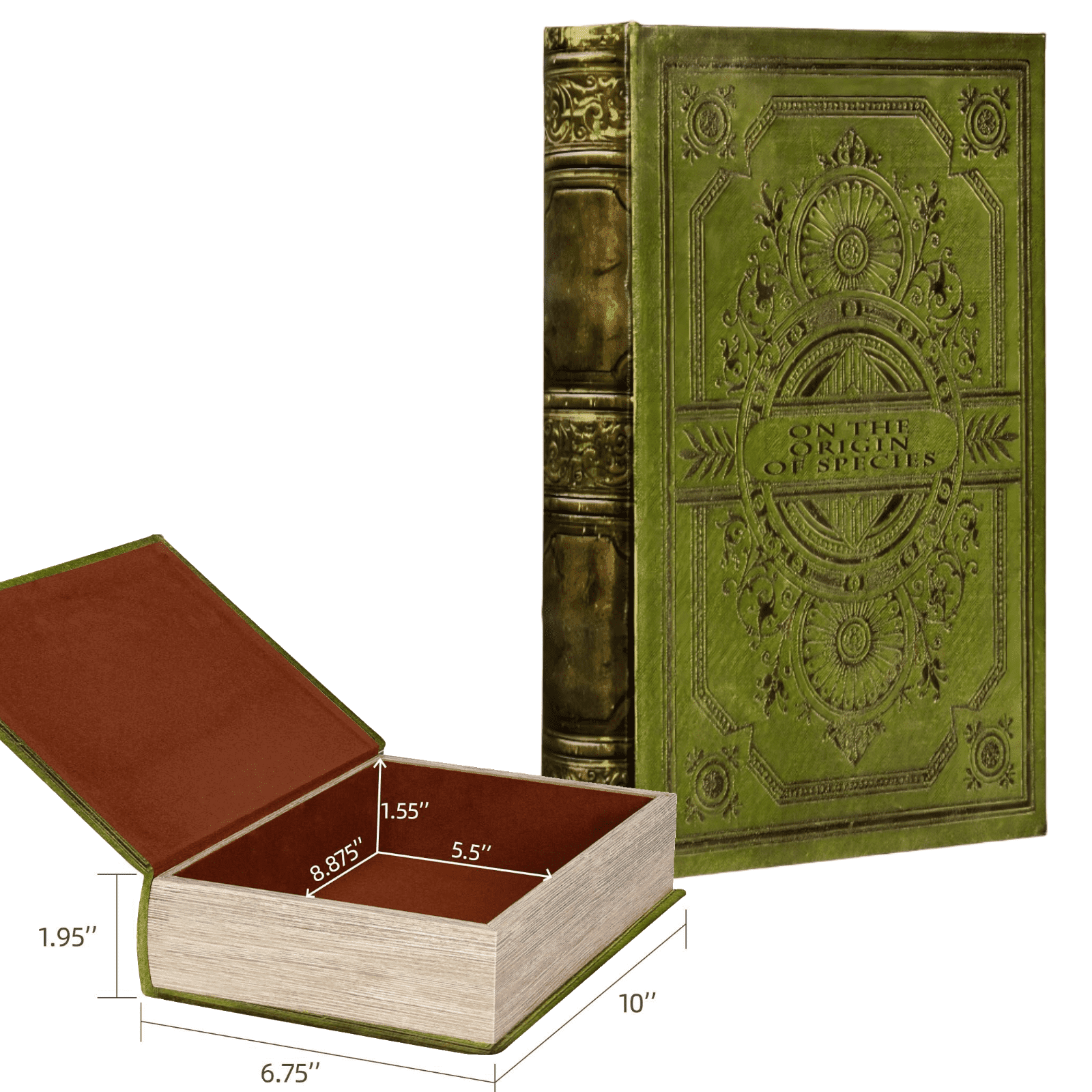 KITBONIS Vintage Decorative Book Box Olive Green Faux Leather Embossed ...