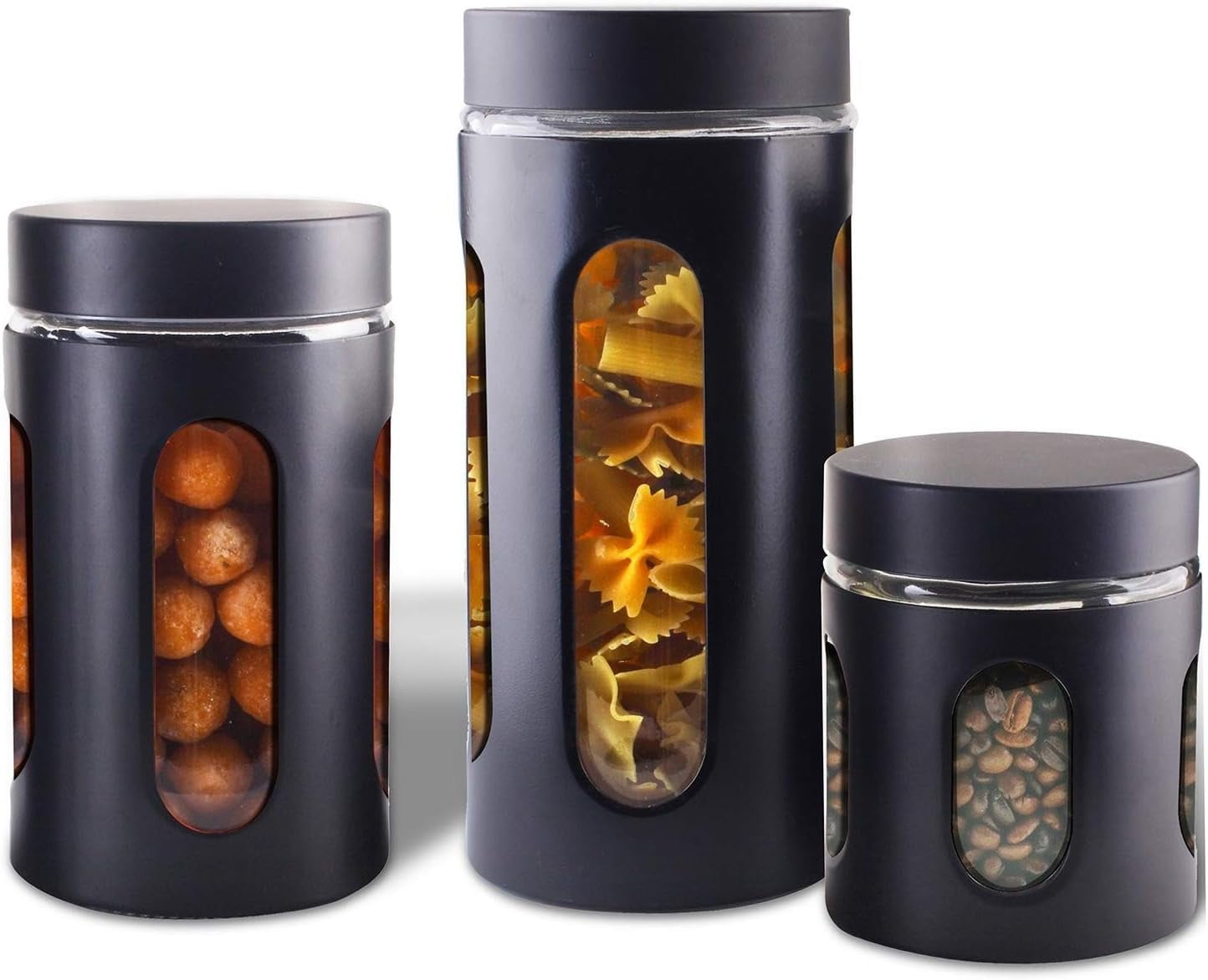 KITCHEN CANISTER SET, 3-Piece Glass And Metal Canisters, Quick Access ...