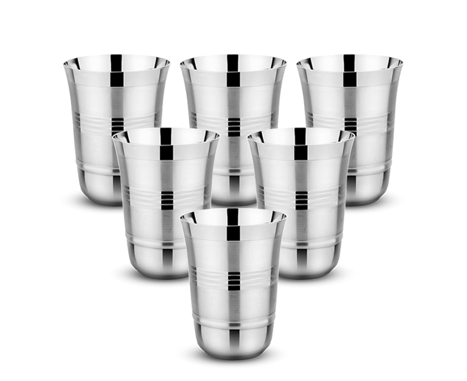 KITCHEN CLUE Stainless Steel Drinking Water TumblerGlass Set of 6 Pcs I ...