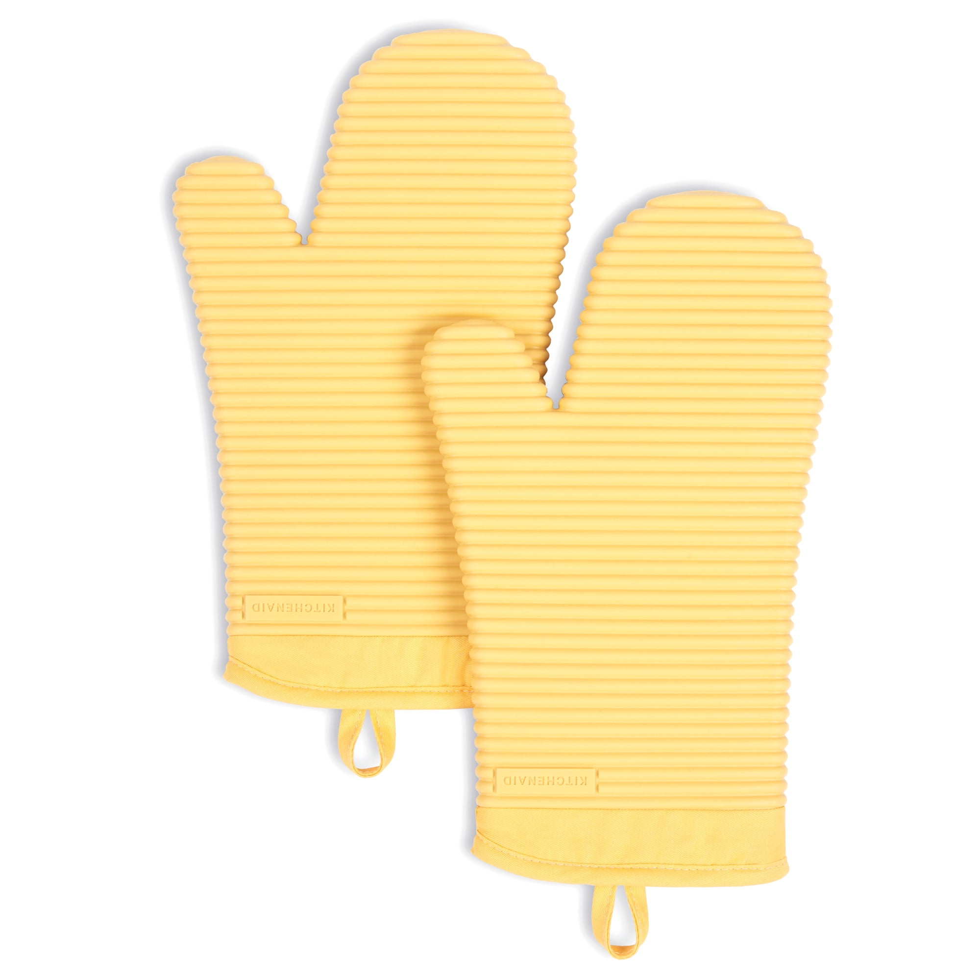 KitchenAid Ribbed Soft Silicone Oven Mitt Set - Heat Resistant 500F ...