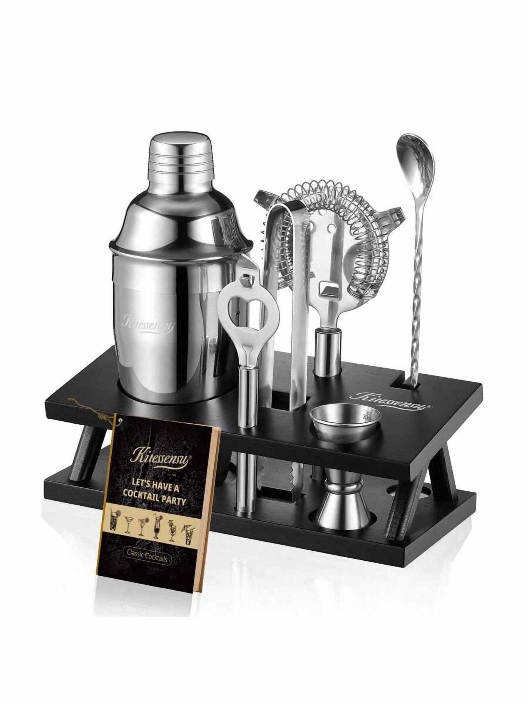 KITESSENSU Cocktail Shaker Set Bartender Kit, 6-Piece Silver Bar Set ...
