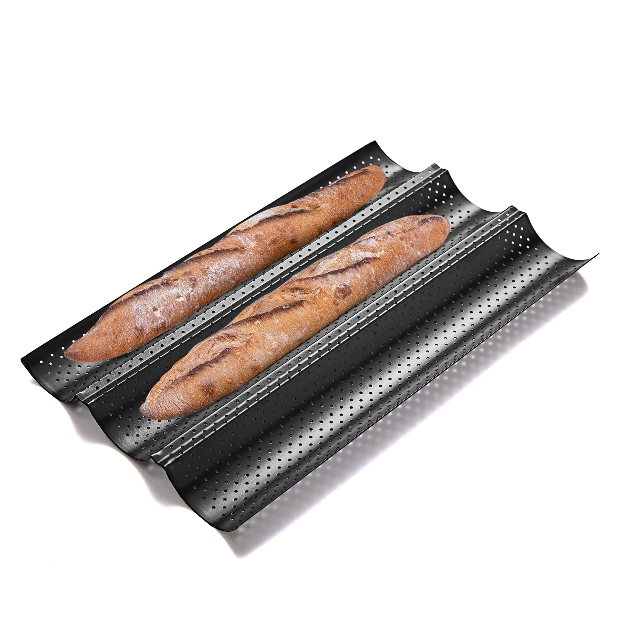 KITESSENSU Nonstick Baguette Pans for French Bread Baking, Perforated 3 ...