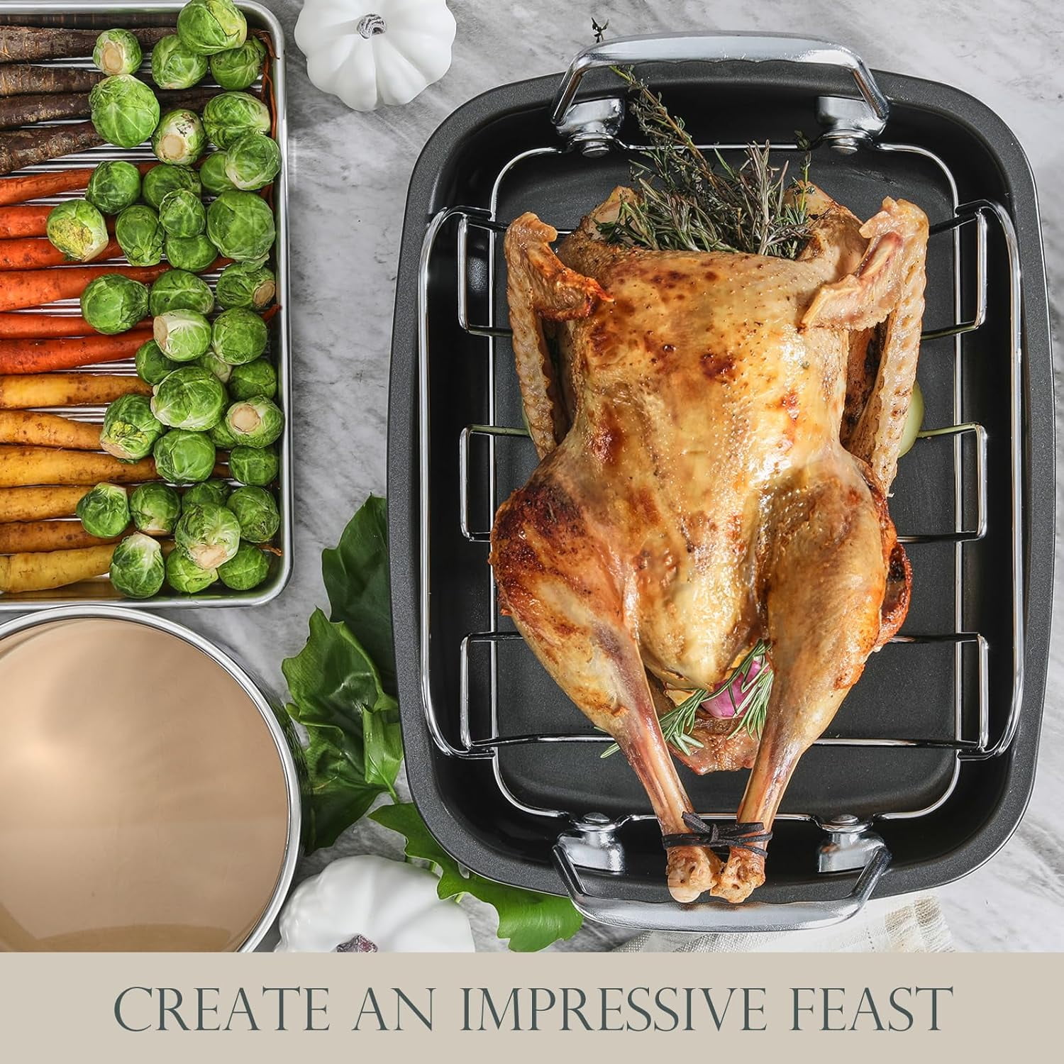 KITESSENSU Nonstick Turkey Roasting Pan with Rack - 17 x 14 inch ...