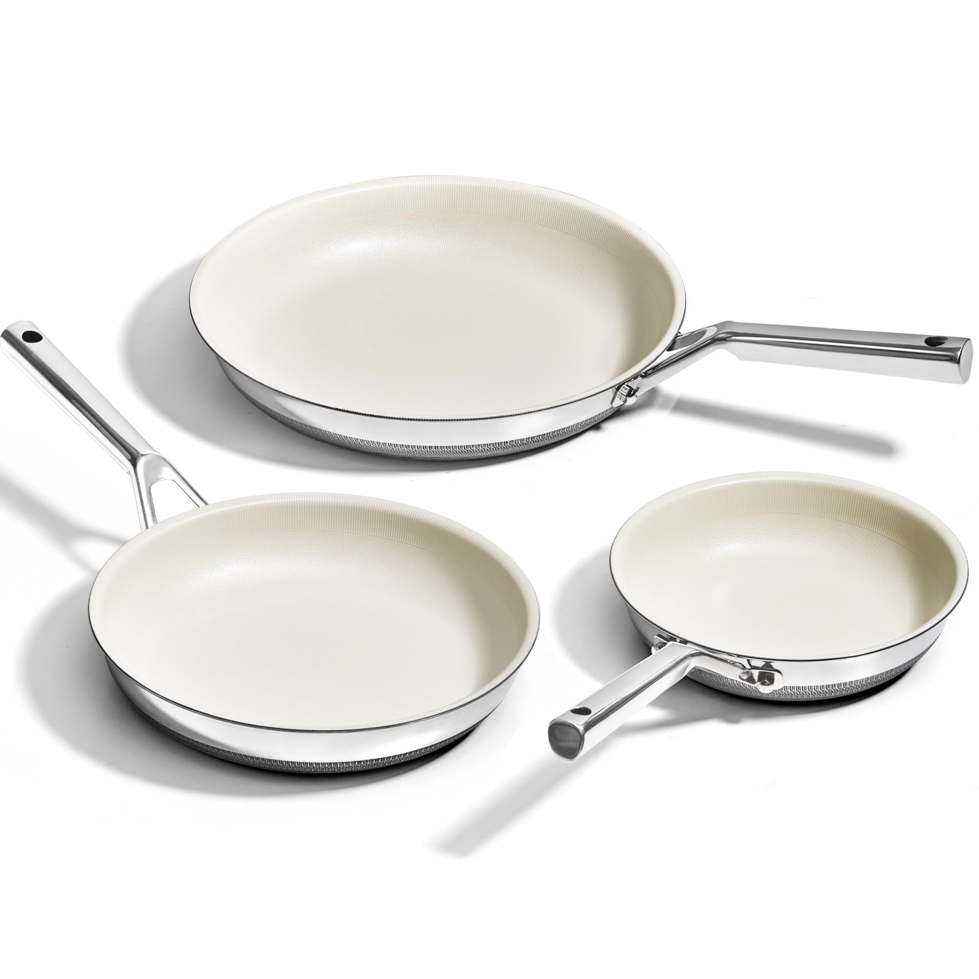 KITEXPERT Non Stick Frying Pans Set - 3 Piece (8", 10", 12") Beige ...