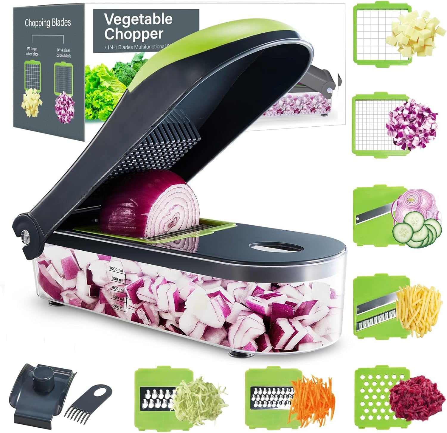 KITEXPERT 7-in-1 Vegetable Chopper, Onion Dicer, Veggie Shredder ...