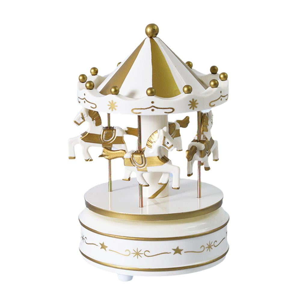 KITPIPIVO Carousel Music Box for Kids,4-Horse Rotating Windup Music Box ...