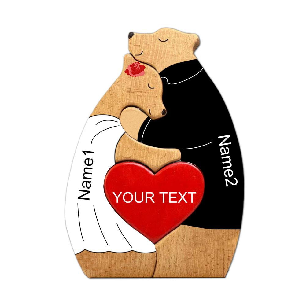 KITPIPIVOPPV Personalized Wooden Bear Couple Puzzle with Name Custom ...