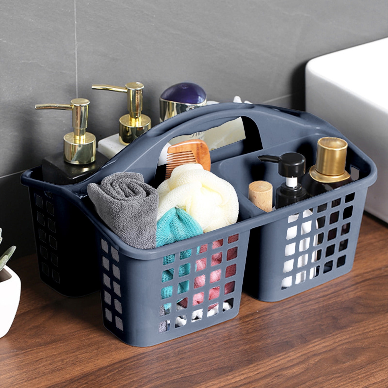 KITTEHIGM Portable Plastic Shower Caddy Basket with Compartments ...