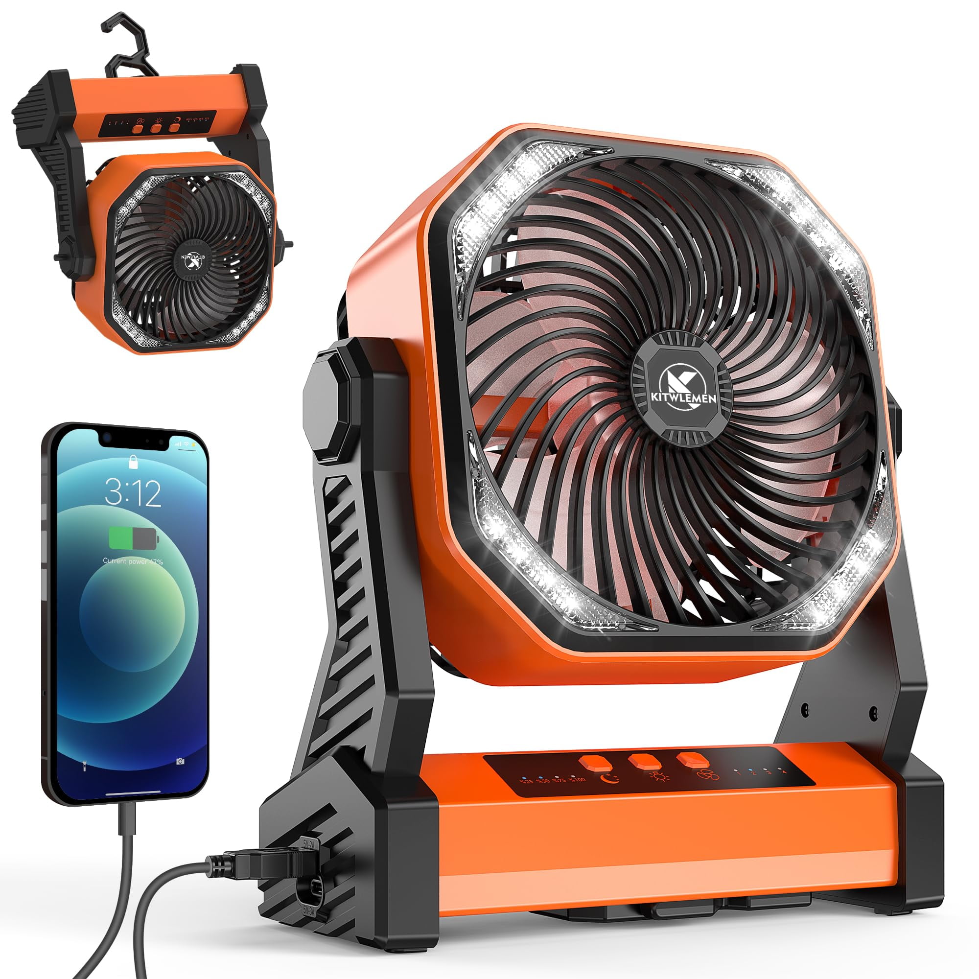 KITWLEMEN 20000mAh Battery Powered Camping Fan - 58H Max Rechargeable ...
