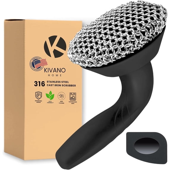 KIVANO Cast Iron Scrubber with Pan Scraper, 316L Chainmail Scrubber ...