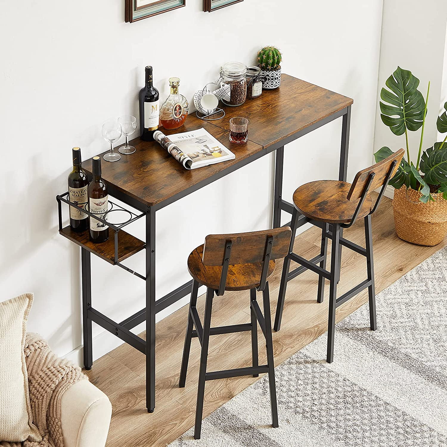 KIVENJAJA 3-Piece Bar Table and Chairs Set, High Top Pub Table with ...