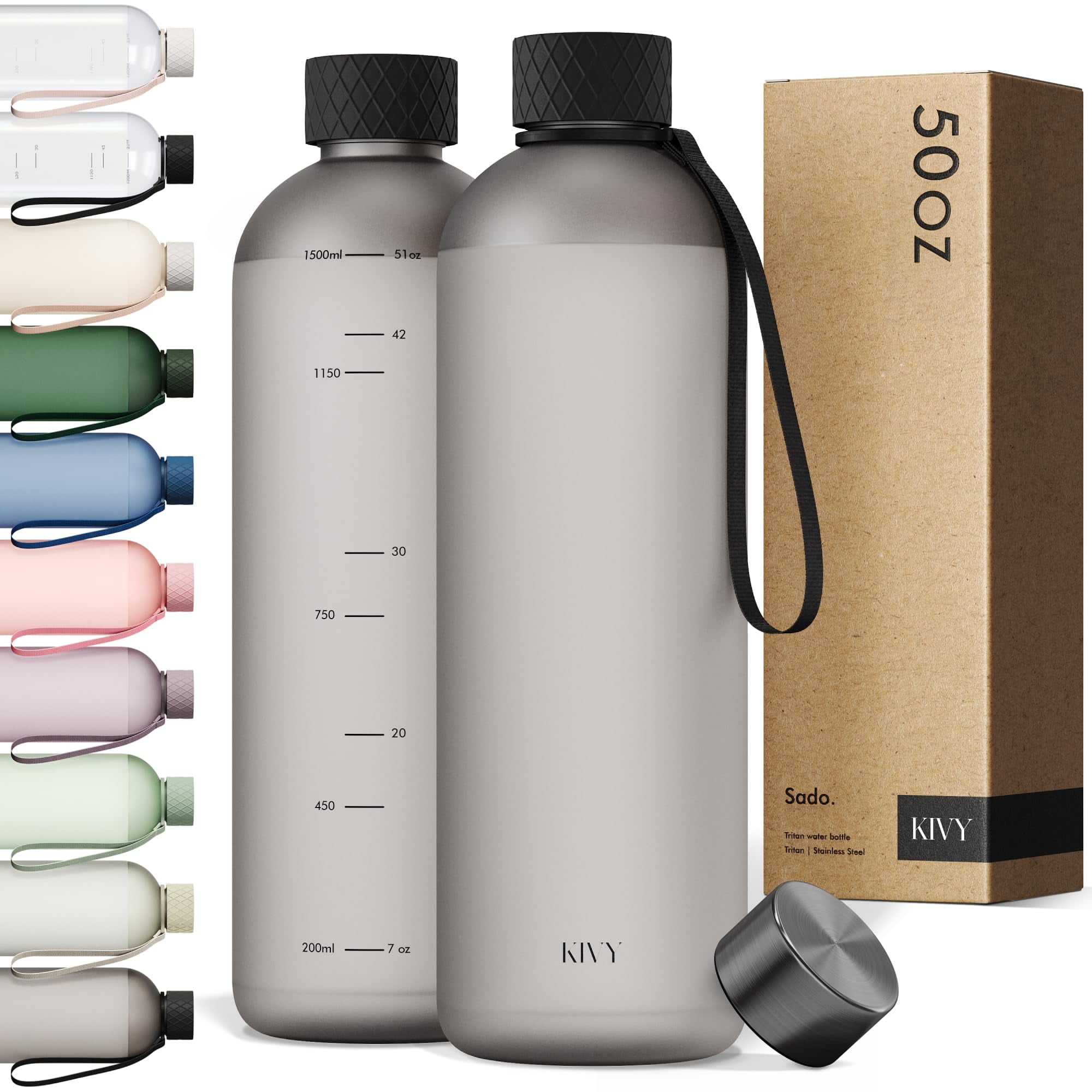 KIVY Large Water Bottle 50oz [Lightweight & Shatterproof] Fits Backpack ...