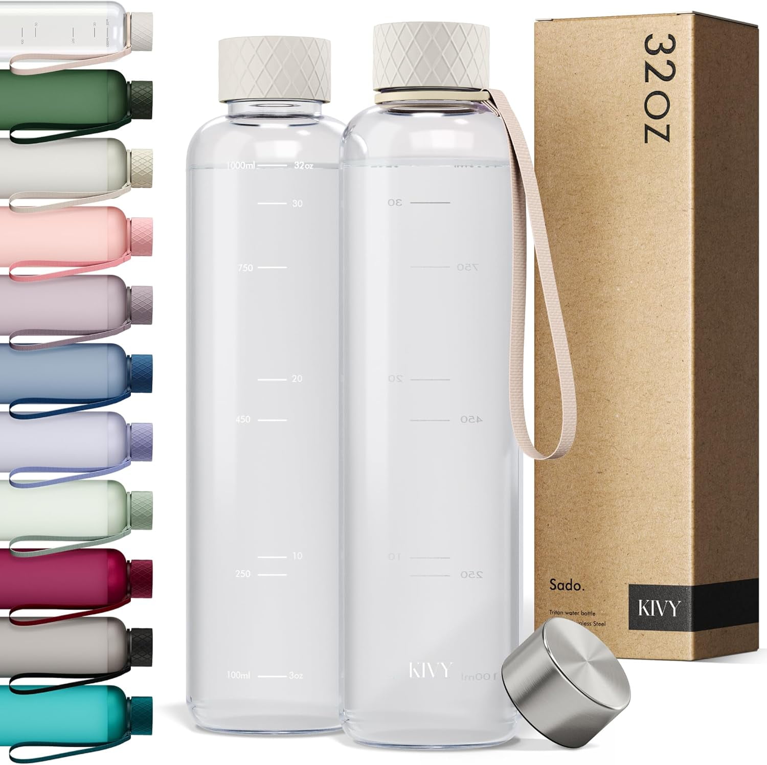 KIVY Slim Water Bottle 32oz [Lightweight & Shatterproof] Fits Backpack ...