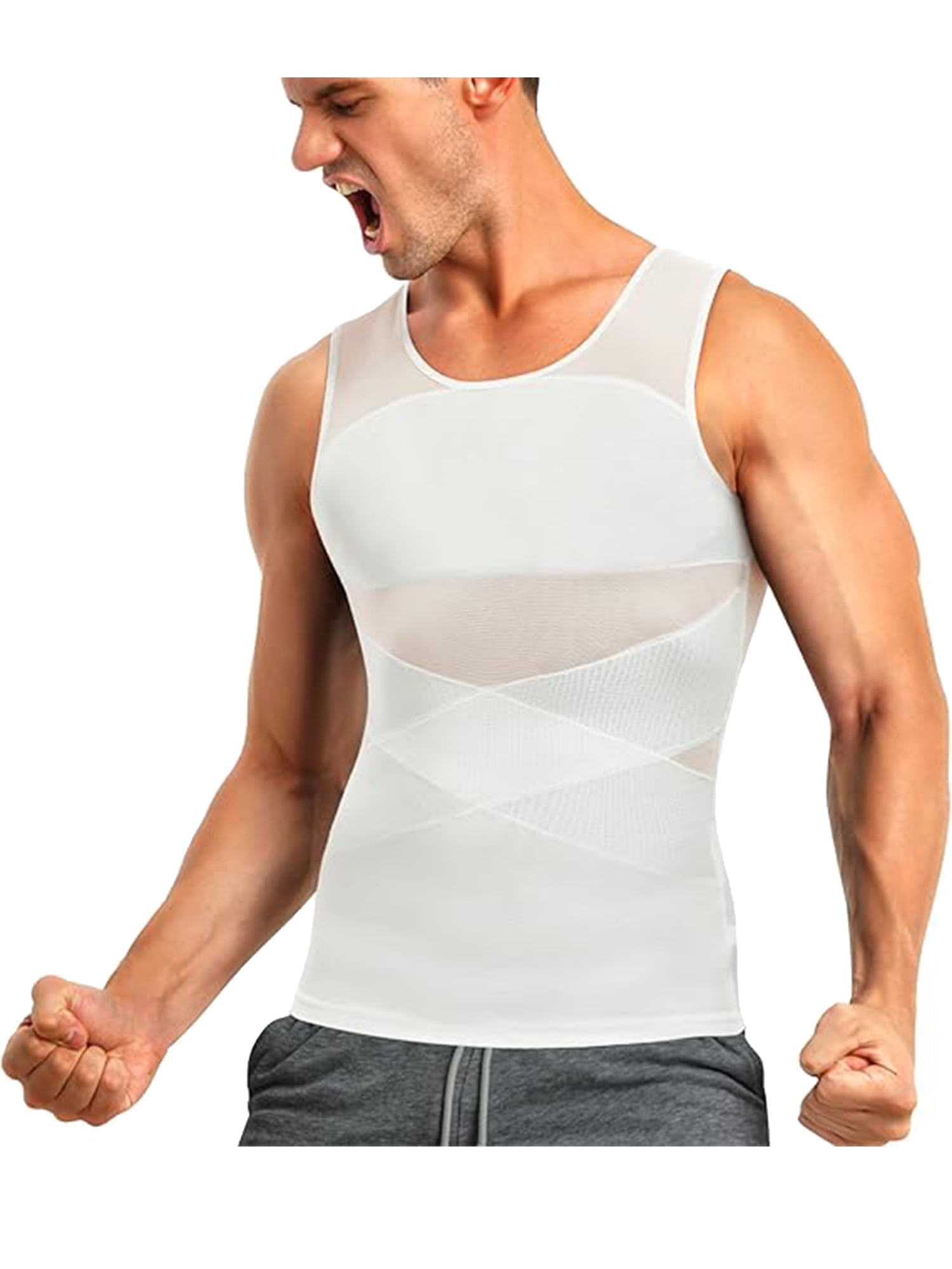 KIWI RATA Men's Compression Shirt for Body Shaper Slimming Vest Tight ...