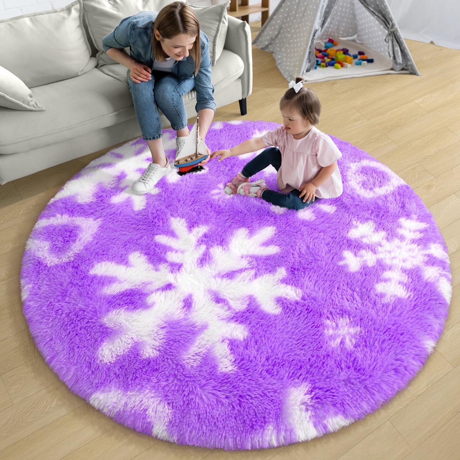KIXINWA Round Purple Rugs for Girl Bedroom, 4x4 Feet Fluffy Circle ...