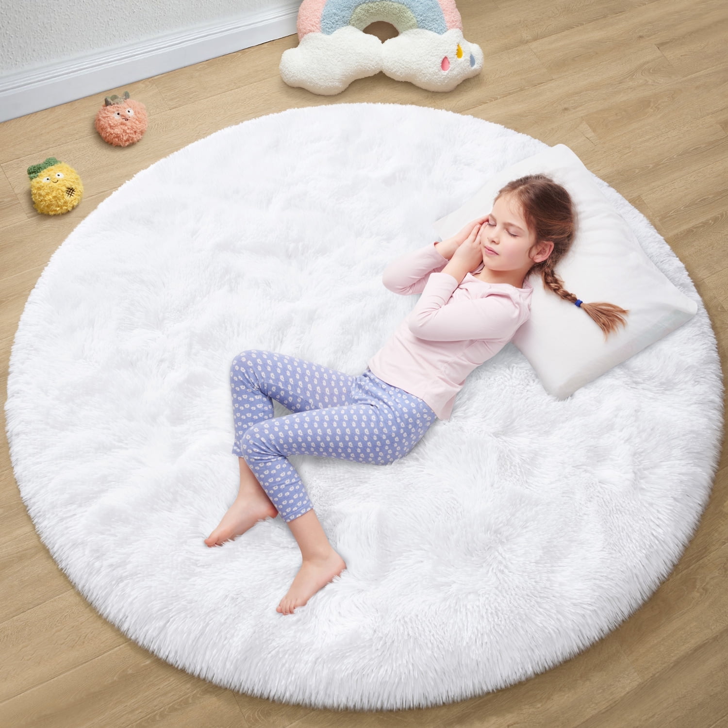KIXINWA White Round Rug for Girls Bedroom, Fluffy Circle Rug for Kids ...