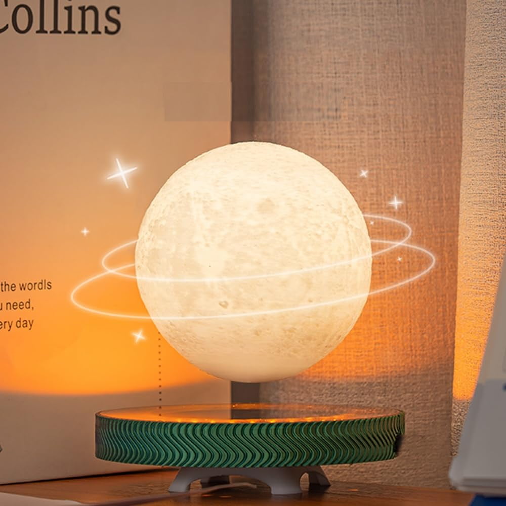 KIYOMING Levitating Moon Lamp Floating Saturn Lamp with Transparent ...