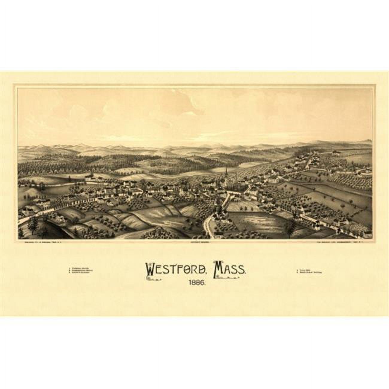 KJA Posters Antique Map of Westford Massachusetts 1886 Middlesex County ...