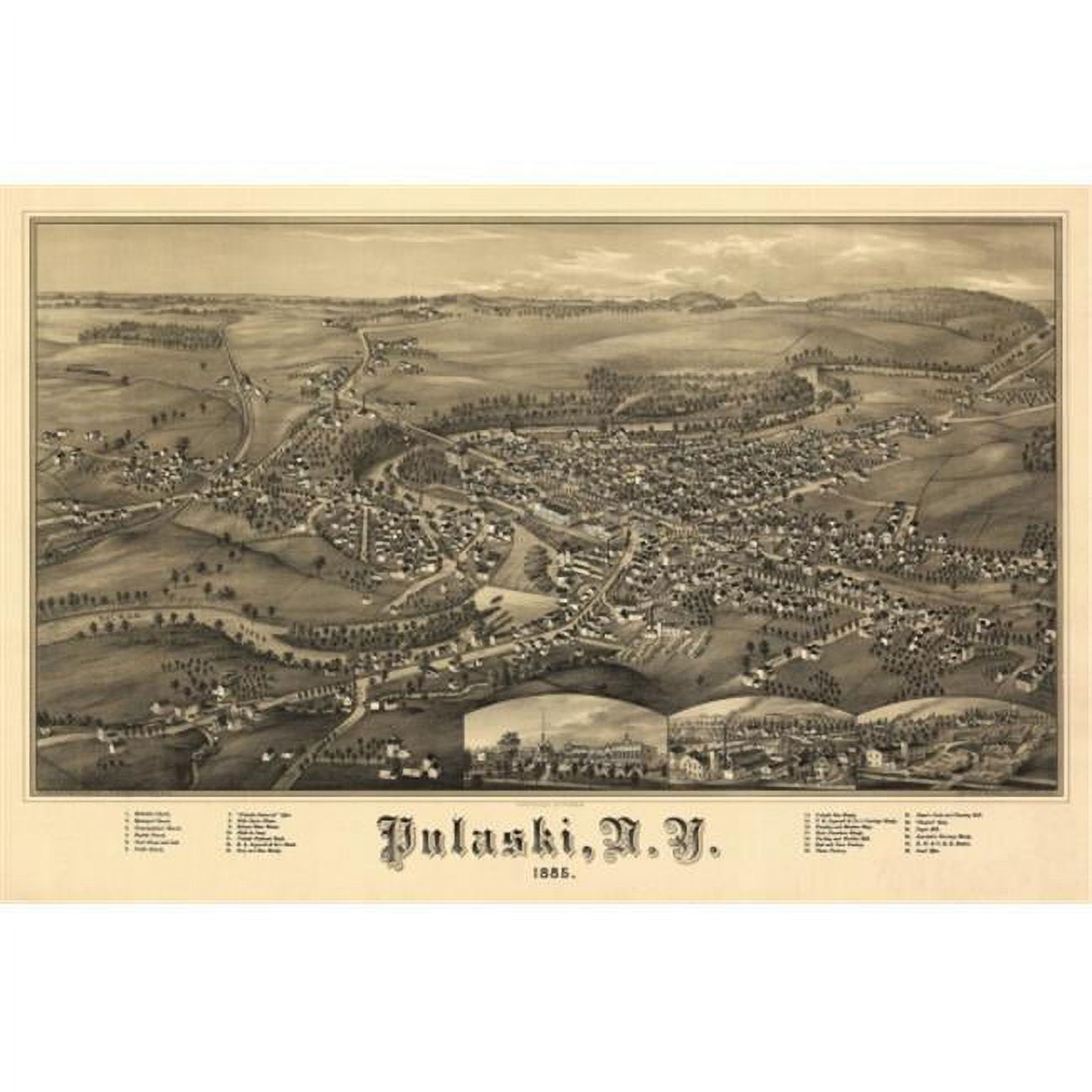 KJA Posters DOM21PM00622053 Old Map of Pulaski New York 1885 Oswego ...