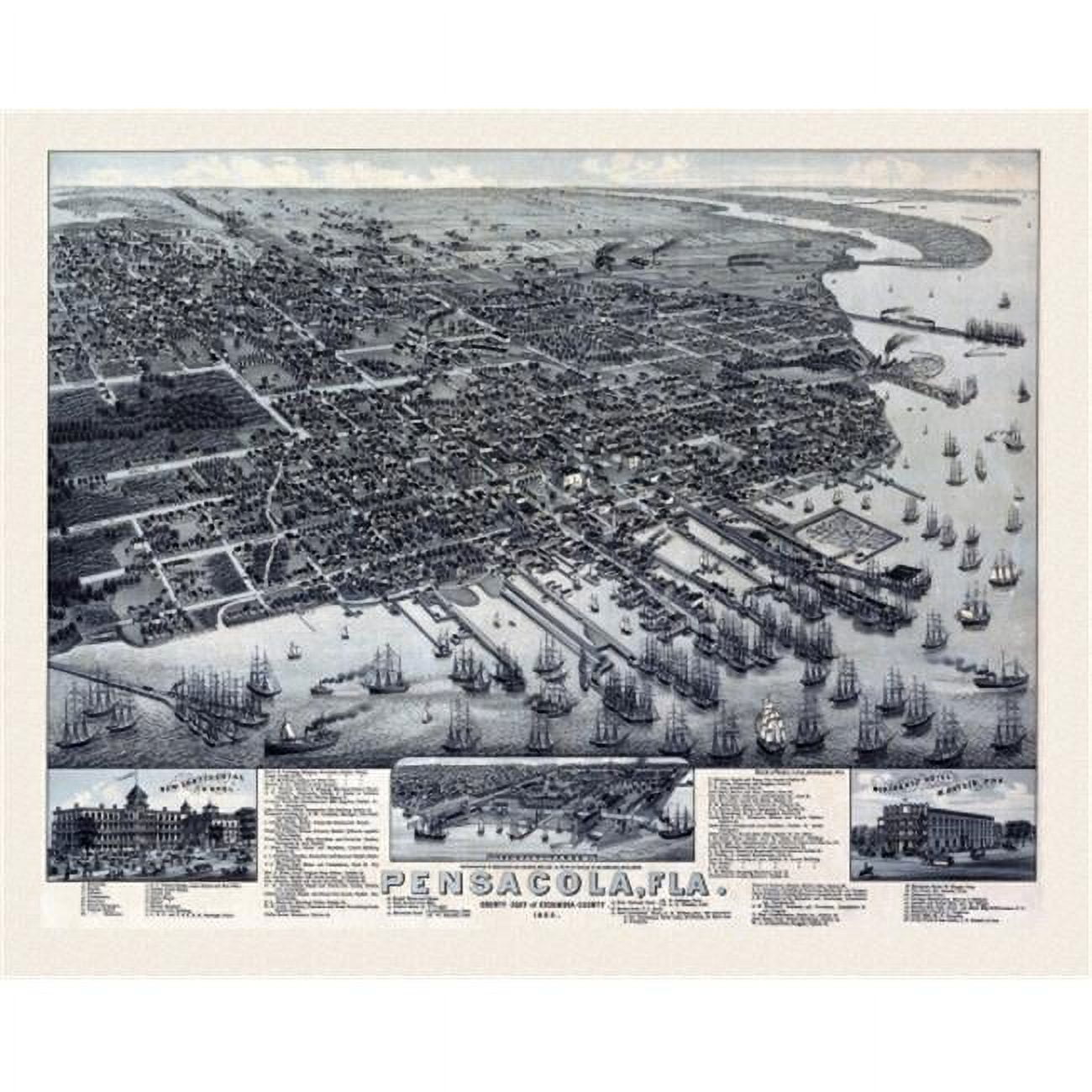 KJA Posters Old Map of Pensacola Florida 1885 Escambia County Poster ...