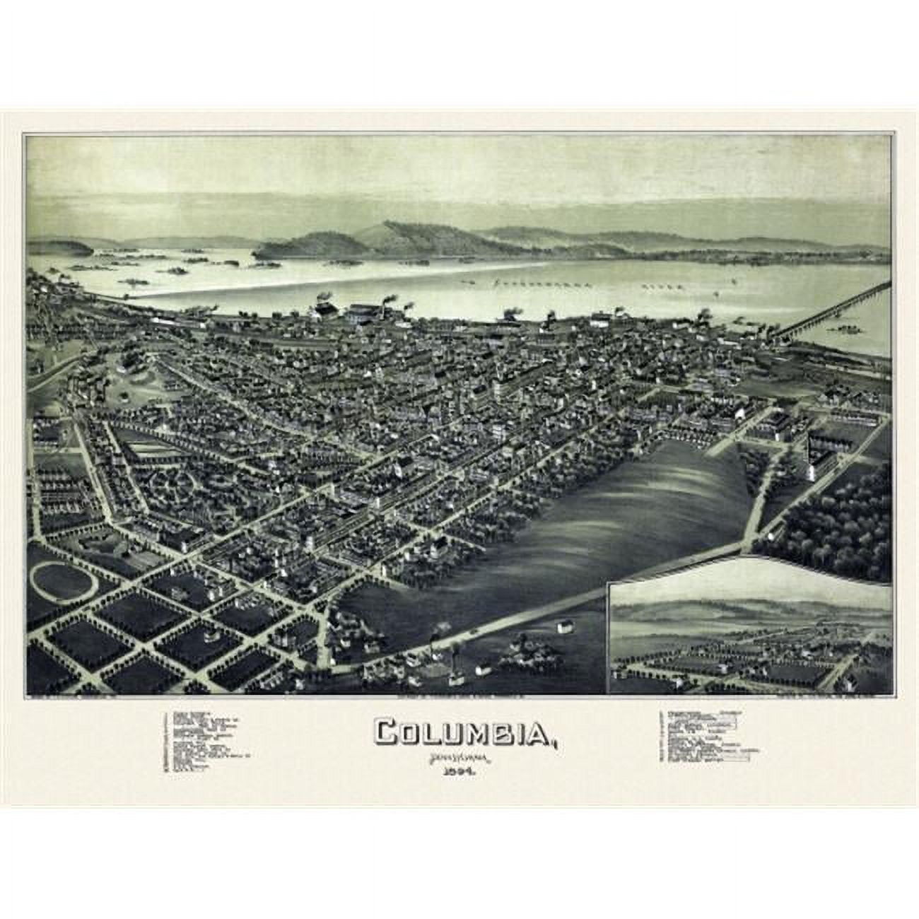 KJA Posters Vintage Map of Columbia Pennsylvania 1894 Lancaster County ...