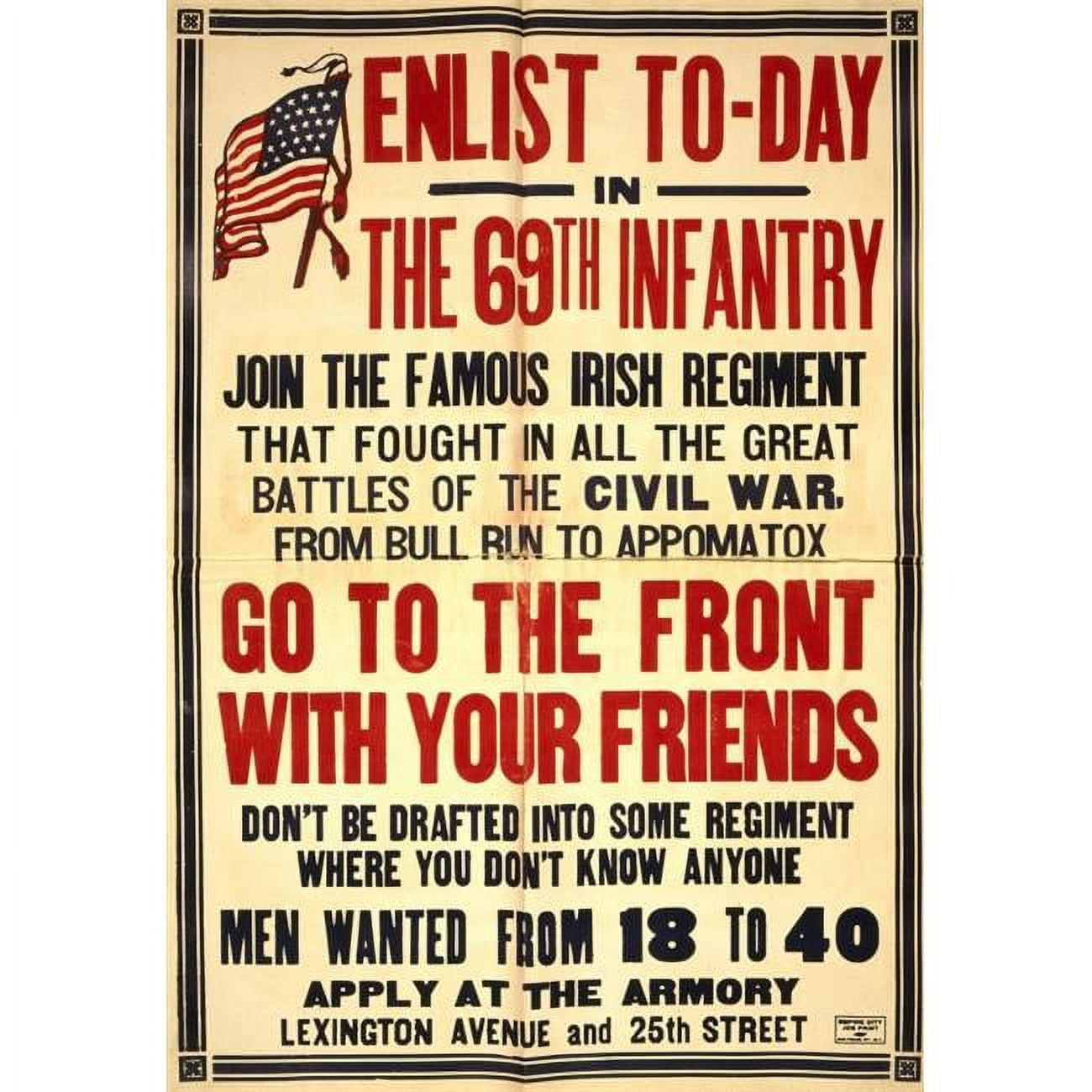 KJA Posters Wwi Enlist To Day in The 69th Infantry Join The Famous ...