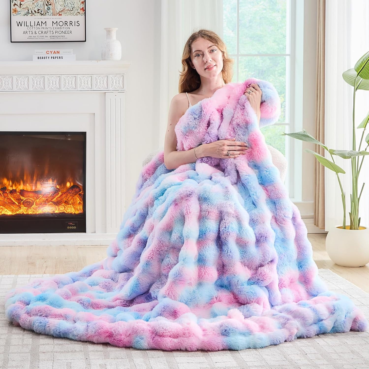 KJASC FFaux Fur Throw Blanket Tie-dye Purple - Big Bubble Rabbit Fluff ...