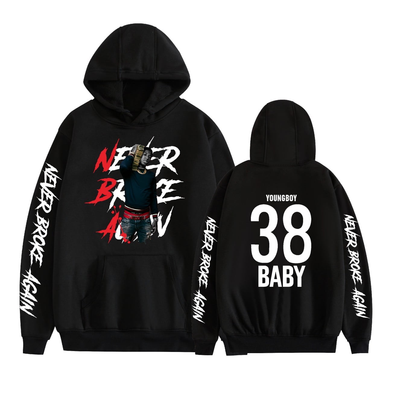 KJCEWSTX YoungBoy Never Broke Again Hoodie black and white sweatshirts for men and women ...