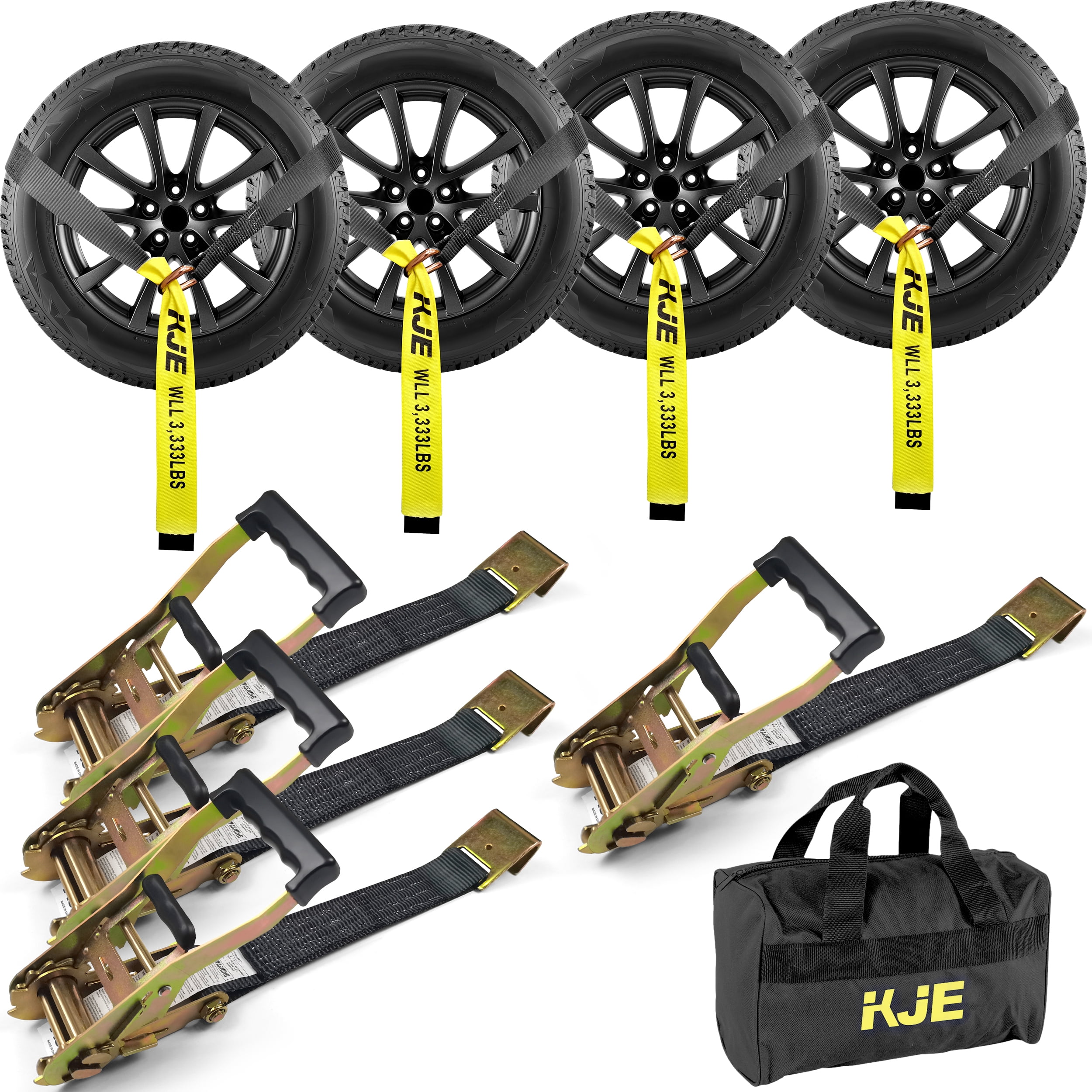 KJE 4 Pack Car Tie Down Straps for Trailers - Tire Ratchet Strap with ...