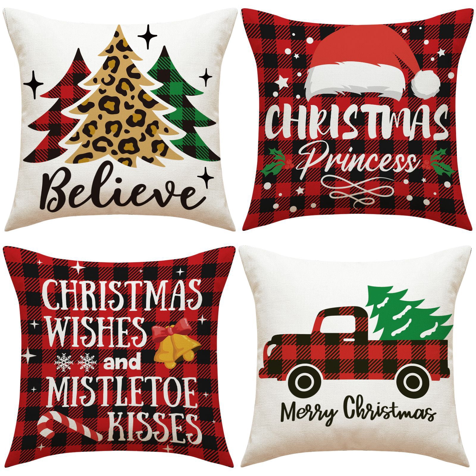 KJRIVER Set of 4 Christmas Pillow Covers Festival Decorations Pillow ...