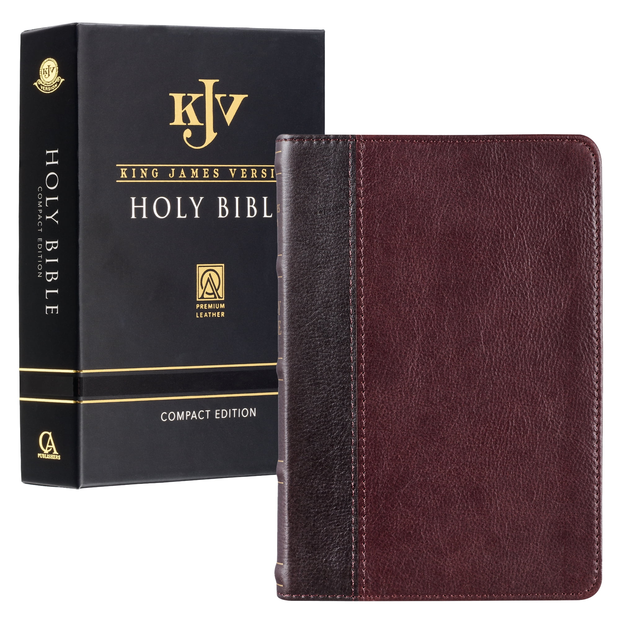 KJV Compact Bible Two-Tone Brown/Brandy Full Grain Leather (Hardcover ...