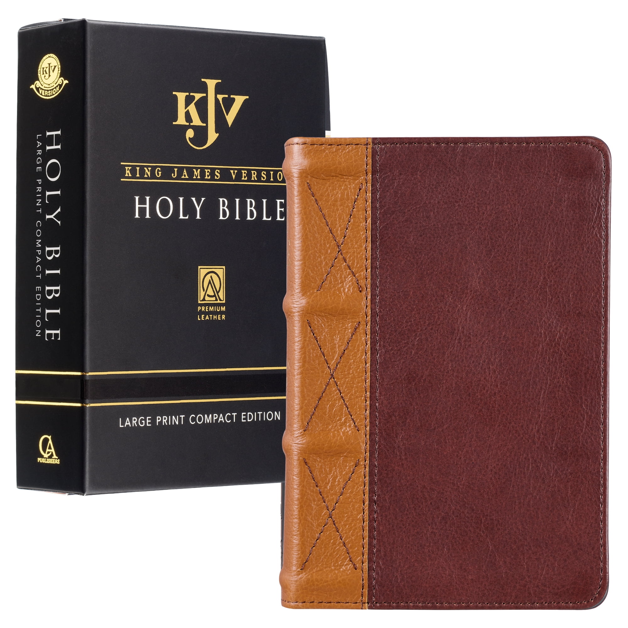 KJV Holy Bible, Compact Large Print, Premium Full Grain Leather Red Letter Edition - Ribbon ...