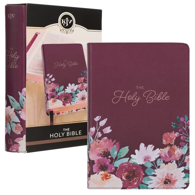 KJV Holy Bible, Large Print, Faux Leather, Red Letter, Thumb Index, Ribbon Marker, Purple Floral ...