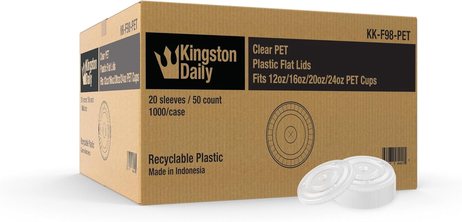 KK-F98-PET Clear PET Plastic Flat Lids (with Straw Hole) for 12oz/16oz ...