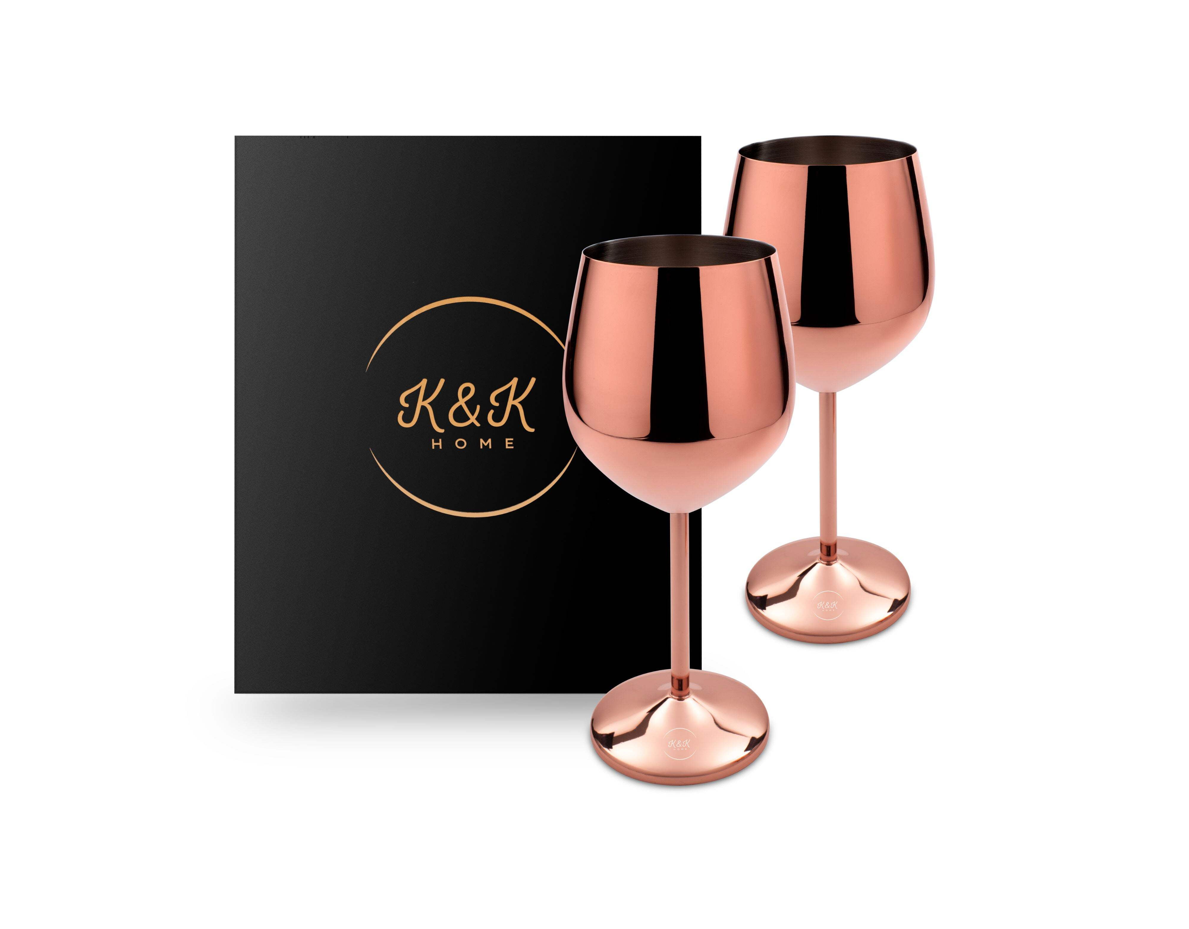 KK Home Rose Gold Stainless Steel Unbreakable Wine Glasses - 18 oz ...
