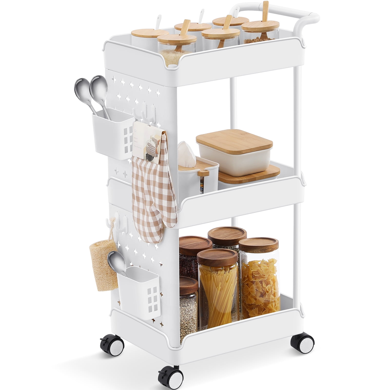 KK KINGRACK 3-Tier Tall Trolley, Metal Kitchen Rolling Storage Cart ...
