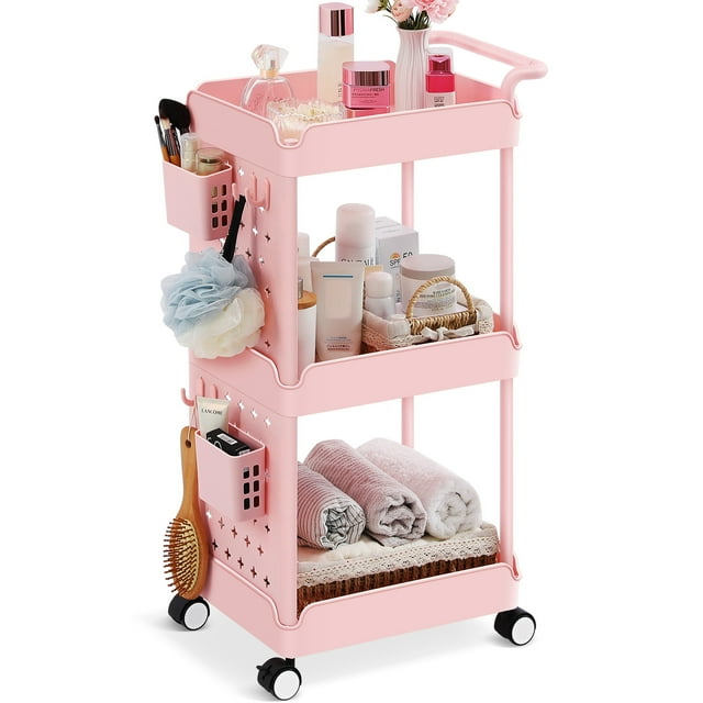KK KINGRACK 3-Tier Cart, Pink, Mobile Utility & Bathroom Storage for ...