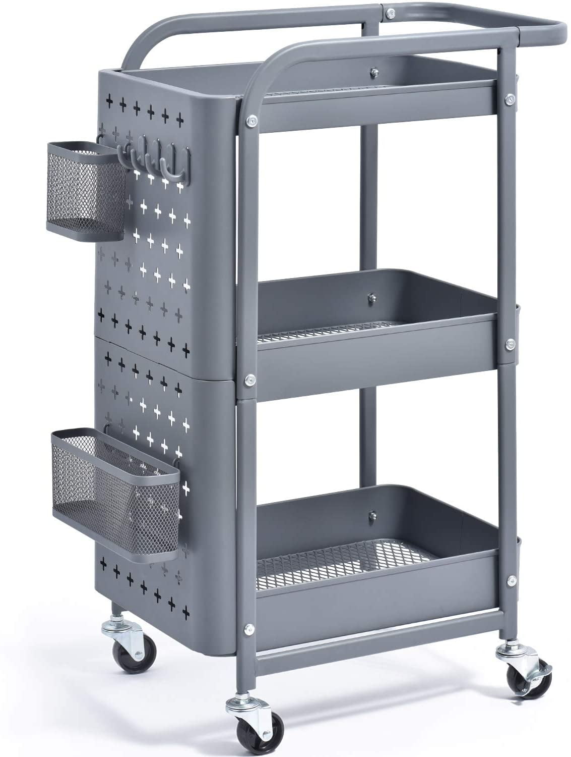 KK KINGRACK 3-Tier Storage Rolling Cart, Metal Pushcart with DIY ...