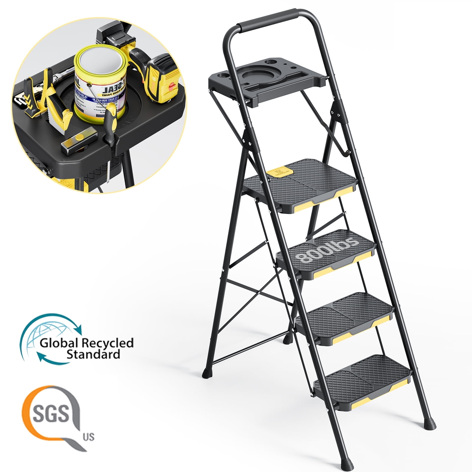 Kingrack 4 Step Ladder, 800 lbs Capacity with Tool Platform, Folding ...