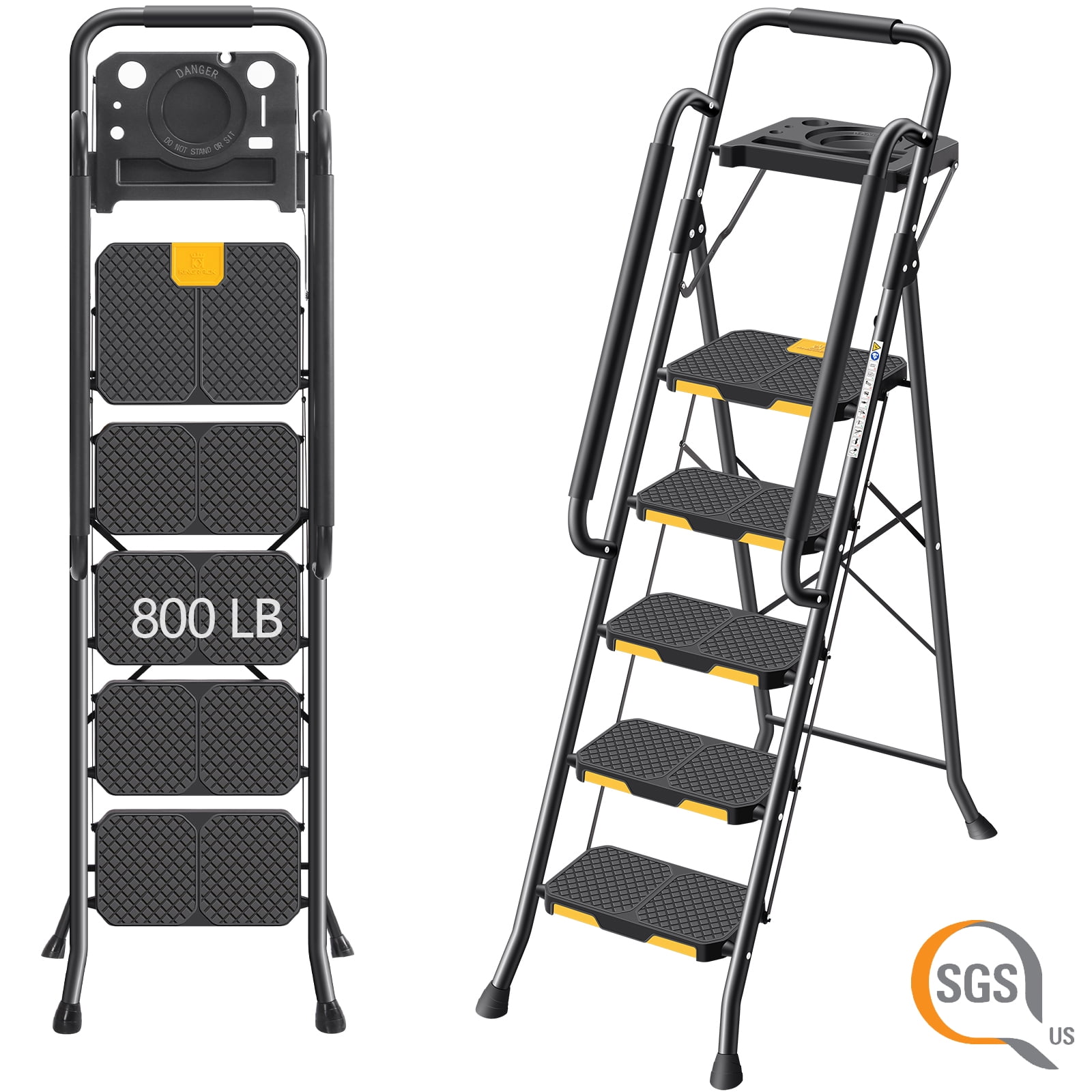 KK KINGRACK 5 Step Ladder, Metal Ladder with Tool Platform&Handrails ...