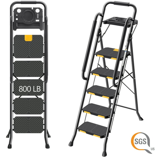 KK KINGRACK 5 Step Ladder, Metal Ladder with Tool Platform&Handrails ...