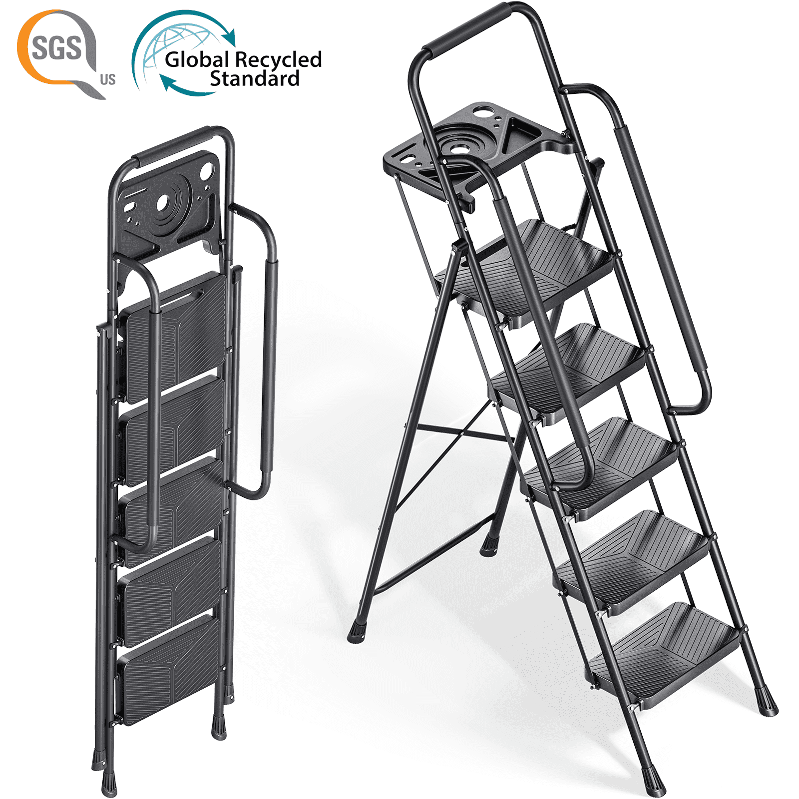 KK KINGRACK 5 Step Ladder for Adults, 500lbs Sturdy Steel Stool Ladder ...