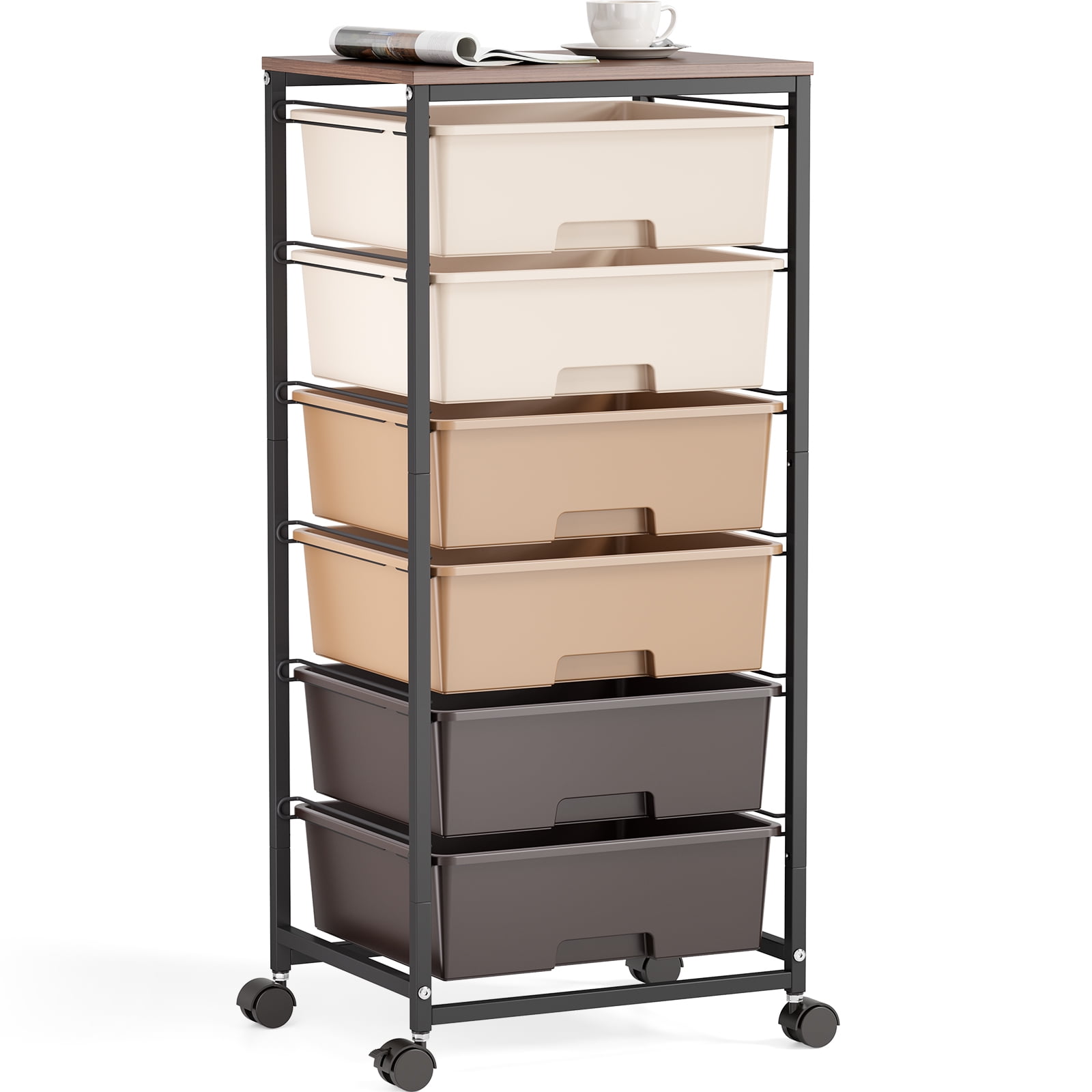 KK KINGRACK 6 Drawers Storage Cart with Wooden Top, Rolling Storage ...